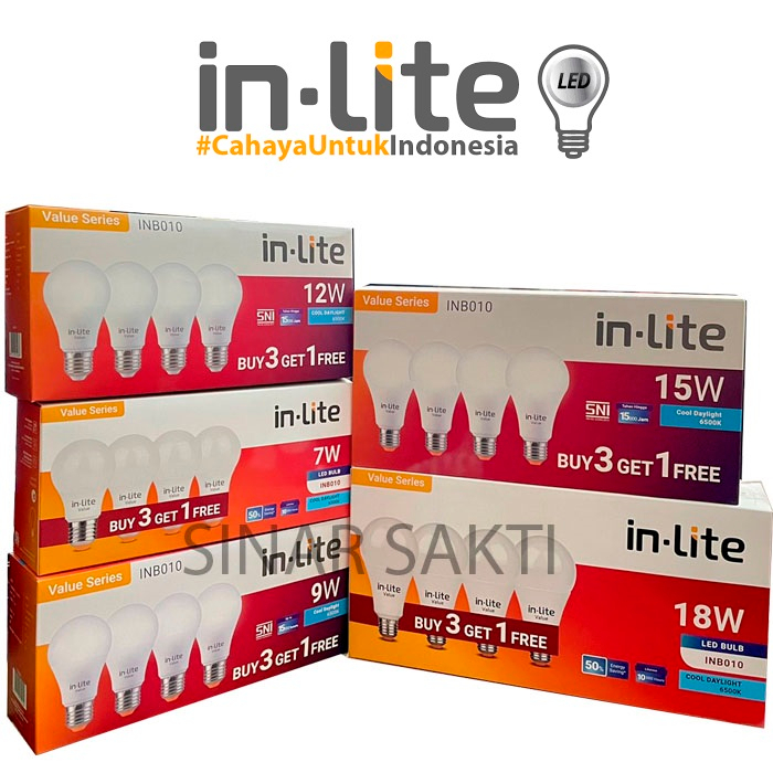 Jual INLITE Lampu LED BELI 3 GRATIS 1 7w 9w 12w 15w 18w INB010 PAKET SUPER MURAH | Shopee Indonesia