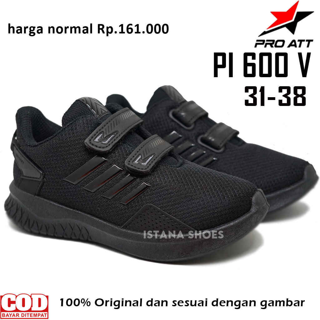 Jual Sepatu Sekolah Anak Laki Laki Cowok Perempuan TK SD SMP Full Hitam Sneakers Casual Perekat ...