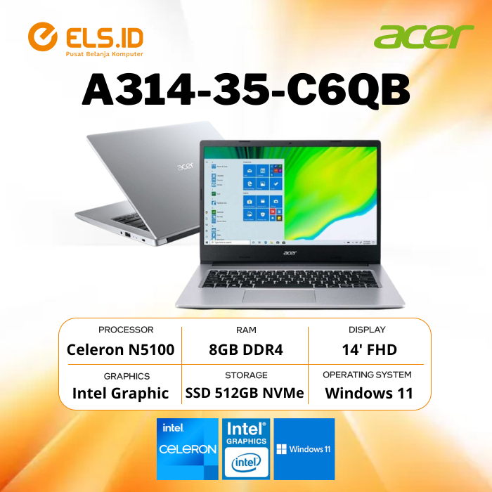 Jual Acer Aspire 3 A314-35 Celeron N5100 8GB SSD 512GB 14' FHD W11+OHS ...