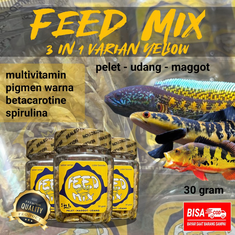 Jual 3in1 feed mix varian yelow maggot pelet udang kering 30gr pakan ...
