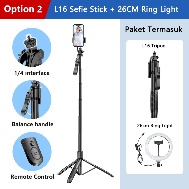 Jual [BISA COD] L16 Tongsis Tripod lampu LED Gimbal Stabilizer Bluetooth Selfie Stick Remote ...