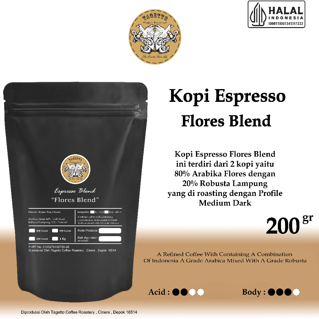 Jual BIJI KOPI ESPRESSO FLORES BLEND 200GR - 80% ARABIKA 20% ROBUSTA ...