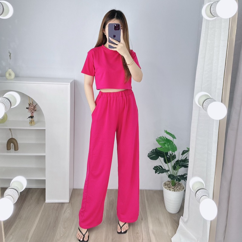 Jual One Set Crop Top | Setelan Crop | Setelan Celana Panjang | Shopee ...