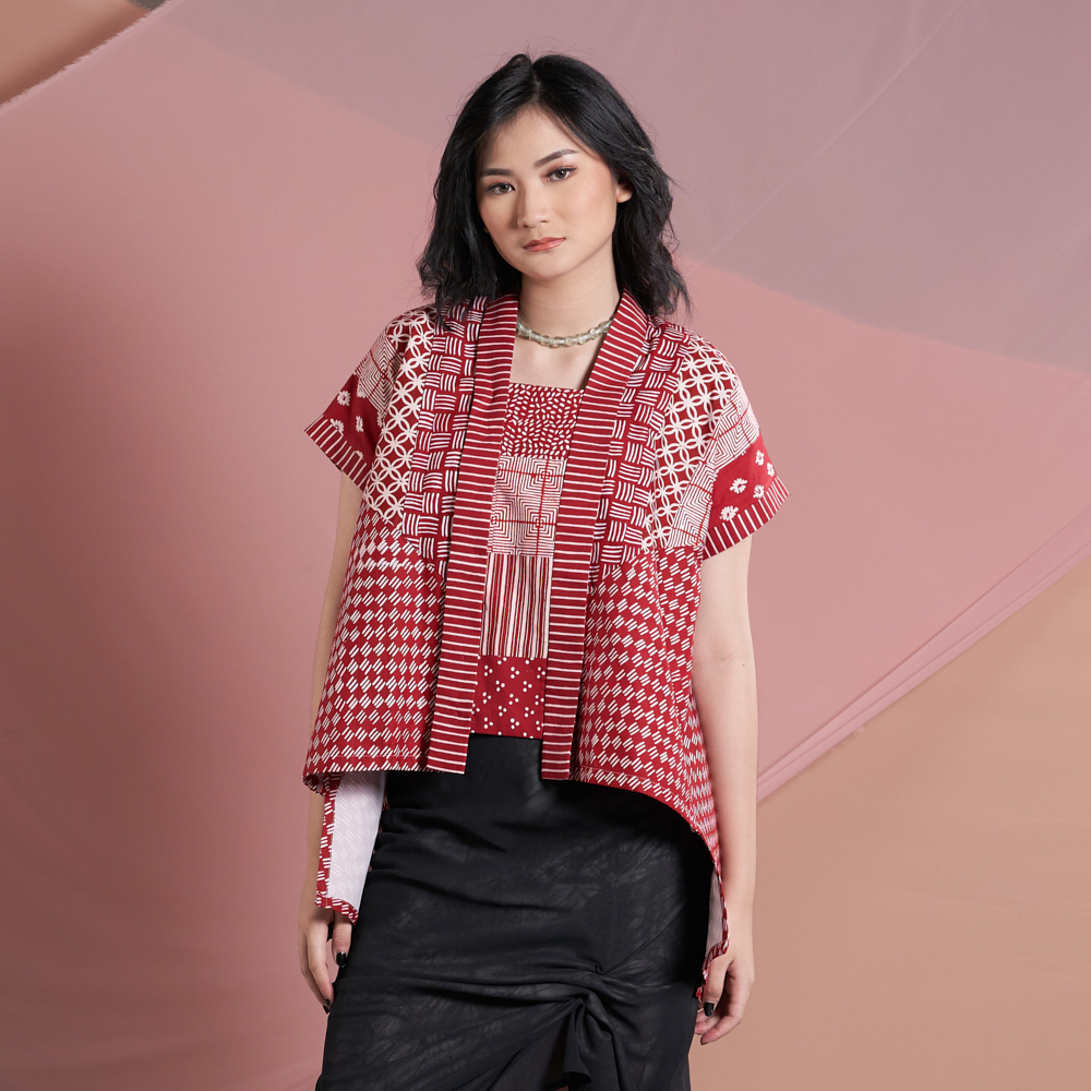 Jual NONA RARA - Aquamarin Red PART0037,Baju batik kasual wanita modern ...