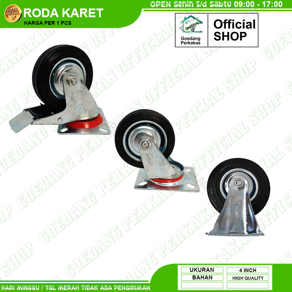 Jual Roda Kastor Castor Troli 4 Inch Hidup Rem Roda Karet Plat Besi ...