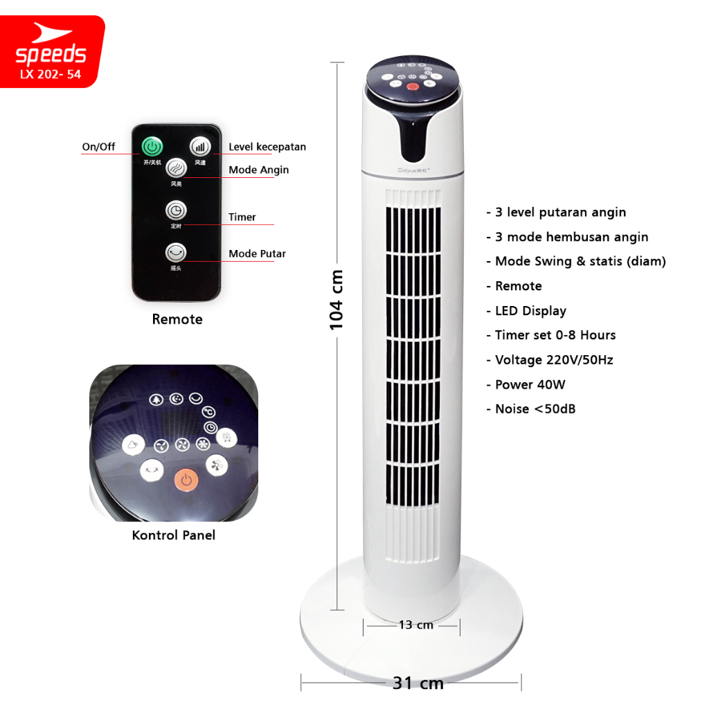 Jual SPEEDS Tower Fan Air Cooler Kipas Angin Lantai Kipas Blower Kipas ...