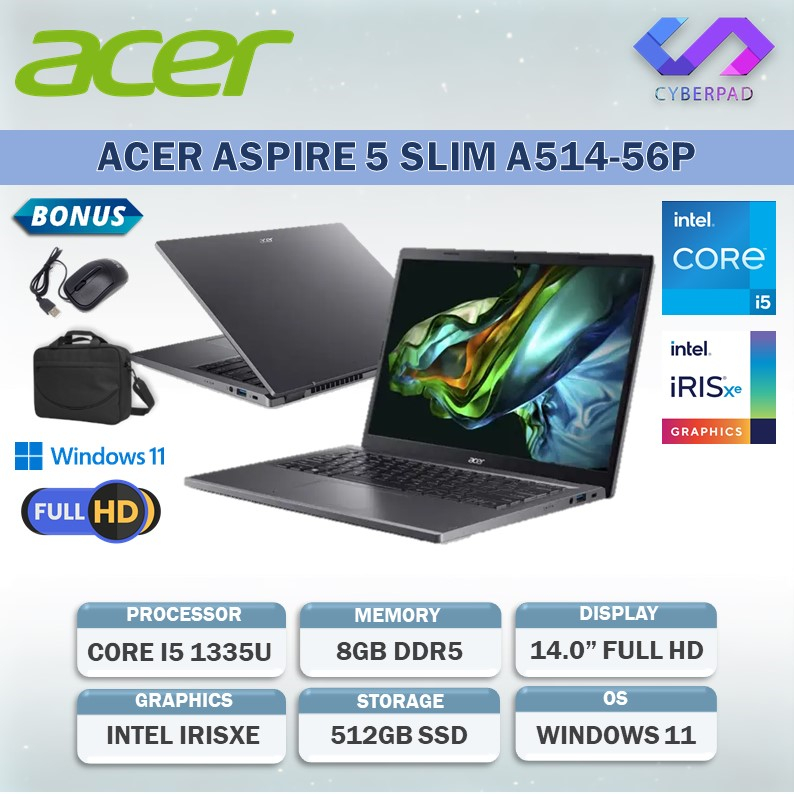 Jual Acer Aspire 5 Slim A514 i5 1335U 8GB 512GB SSD Full HD 14 inch Free Office Terbaru dan ...
