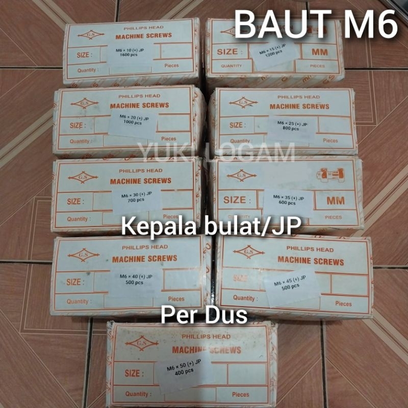 Jual 1 Dus Baut M6 ukuran M6x10 sampai M6x100 kepala bulat/JP | Shopee Indonesia