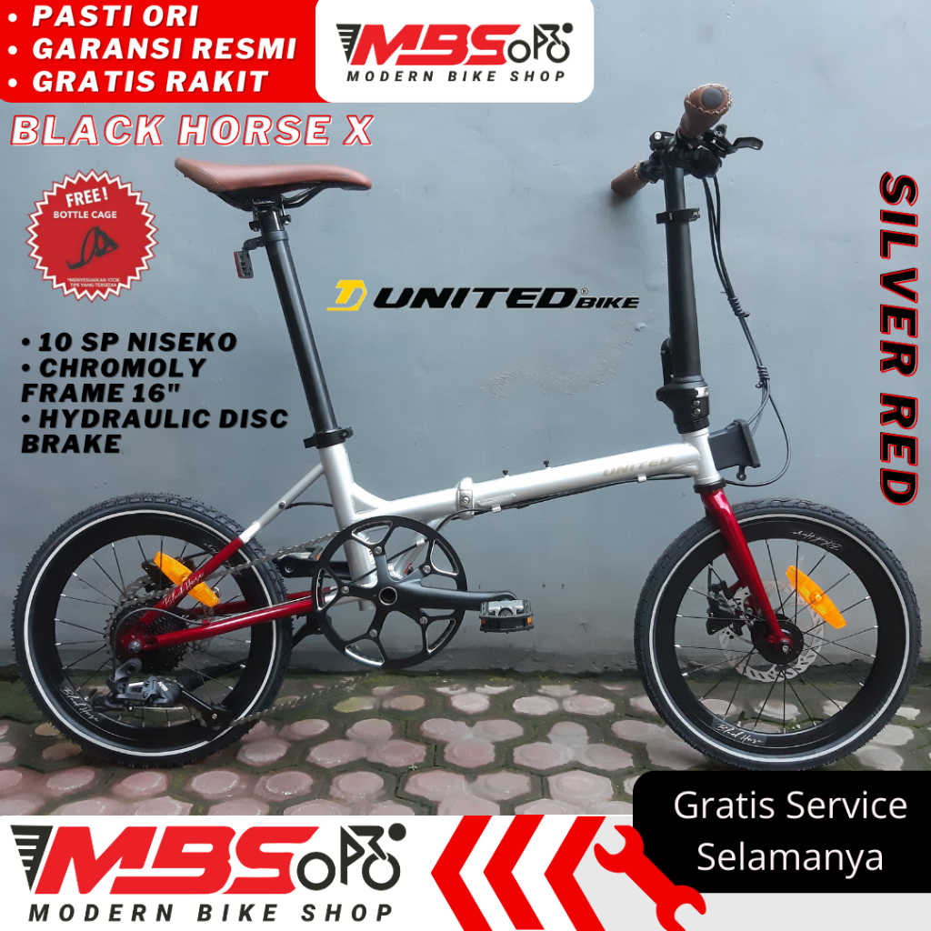 Jual SEPEDA LIPAT UNITED BLACK HORSE X 16 inch 10 SPEED | Shopee Indonesia