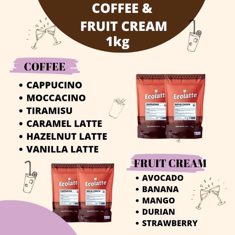 Jual ECOLATTE POWDER VARIAN KOPI & FRUIT CREAM 1KG | Shopee Indonesia