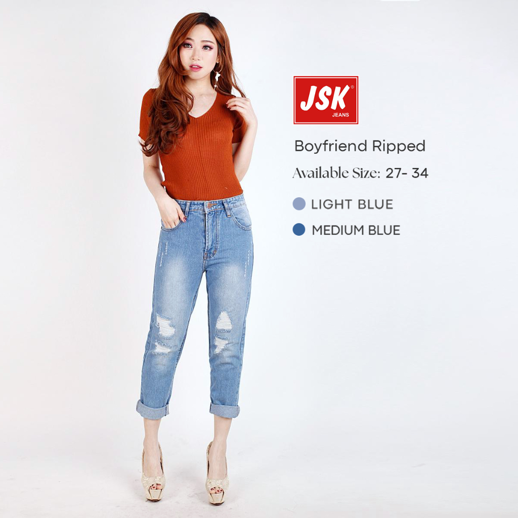 Jual JSK JEANS - Celana Panjang Boyfriend Ripped Jeans Robek | Shopee ...