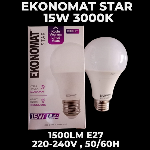 Jual LAMPU LED EKONOMAT STAR 15W 3000K 1500LM E27 KUNING/LAMPU TERANG/ LAMP | Shopee Indonesia