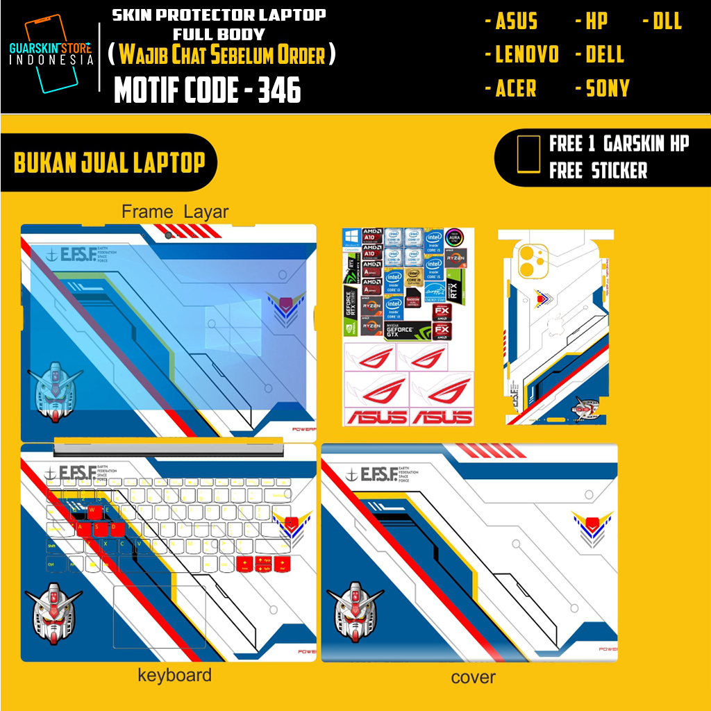 Jual Guarskin Skin Protector Laptop Full Body Bisa Custom Gambar Suka Suka Kode 346-351 FREE ...