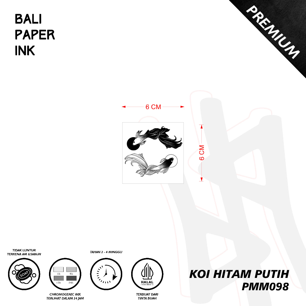 Jual Bali Paper Ink PMM098 Koi Hitam Putih Fruit Ink Tatto Temporary ...