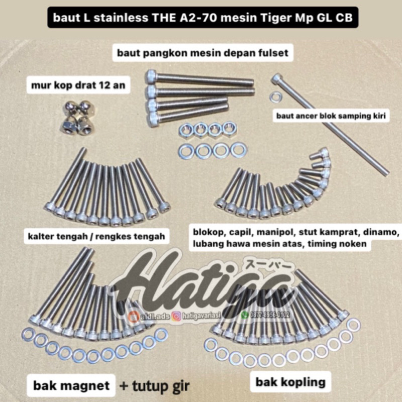Jual Baut L full mesin Stainless Tiger MP GL CB kode THe A2-70 | Shopee ...