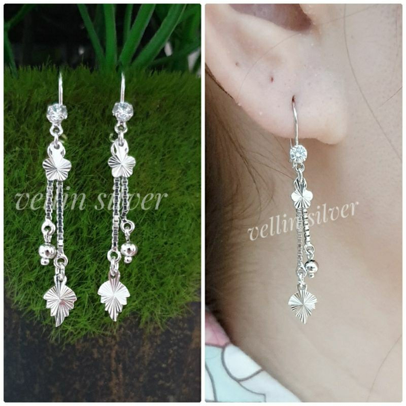 Jual Anting Silver Wanita 925 Lapis Emas Putih Anting Kait Rumbai Panjang Perak Asli 925 ...