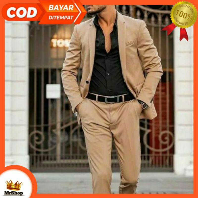 Jual Jas Pria Coklat Muda Setelan Blazer Slimfit | Full Furing | Shopee ...