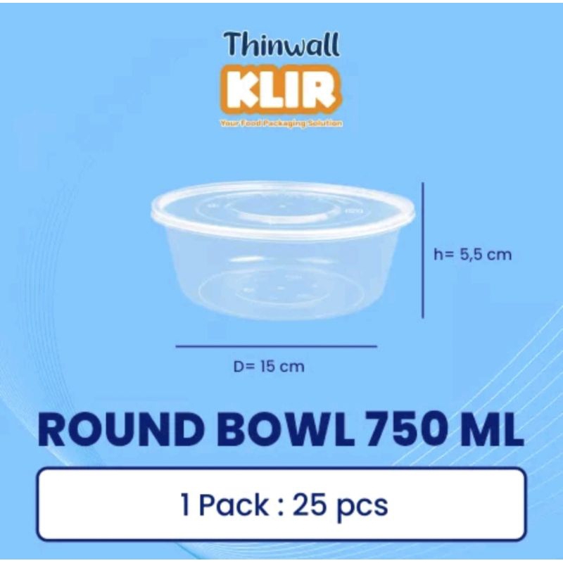 Jual Thinwall 750ml Round bowl wadah bulat mangkok plastik tempat ...