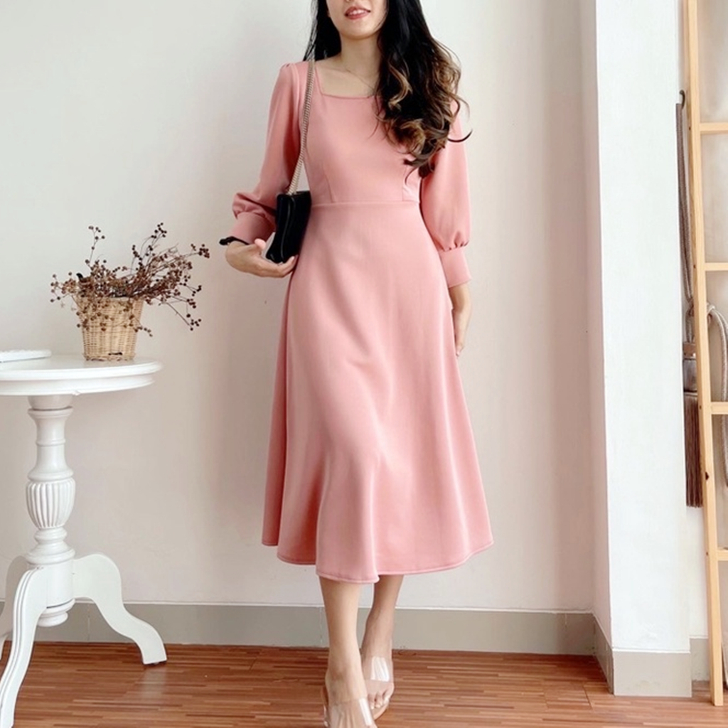 Jual Simple Midi Dress casual Korean Style | Shopee Indonesia
