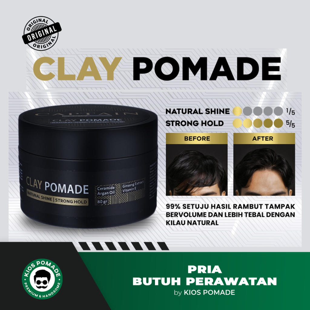 Jual CAPTAIN CLAY POMADE Minyak Rambut Pria Strong Hold Natural Shine ...