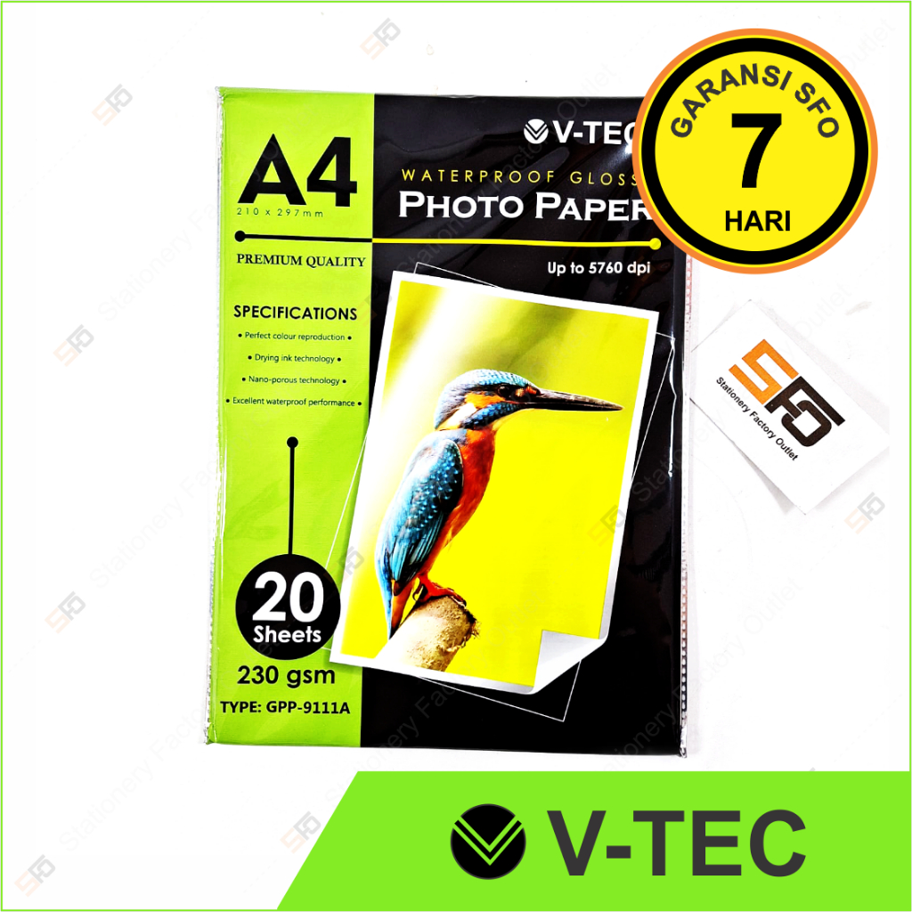 Jual Waterproof Glossy Photo Paper V-Tec A4 230 Gsm - Kertas Foto 230 ...