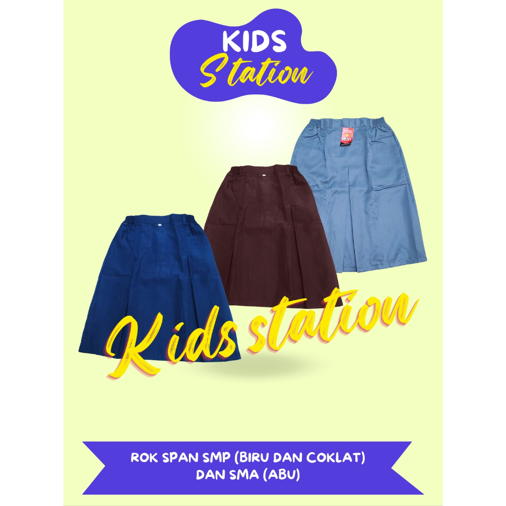 Jual Rok Span Pendek SMP Warna Biru dan Cokelat Span 2 Kanan Kiri / Rok ...
