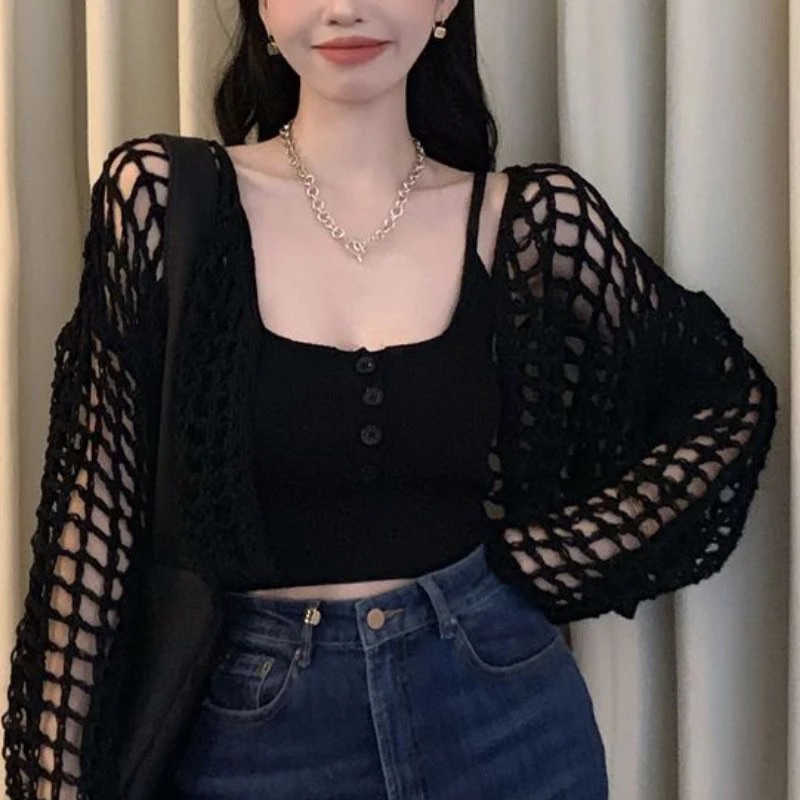 Jual OUTFIT CARDIGAN JARING PREMIUM / CARDIGAN KOREA | Shopee Indonesia