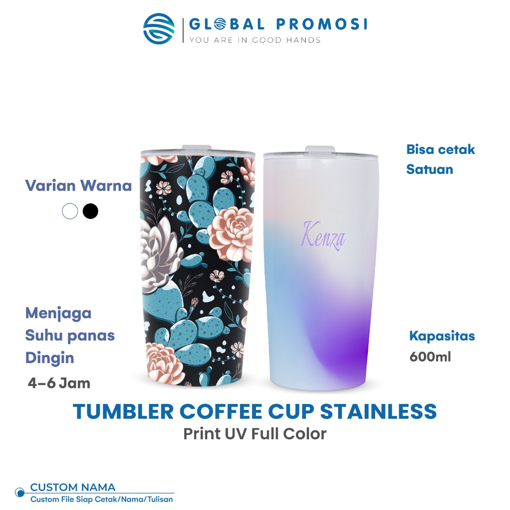 Jual Tumbler Custom Coffee Cup Stainless 600ml Print UV Cetak Full ...