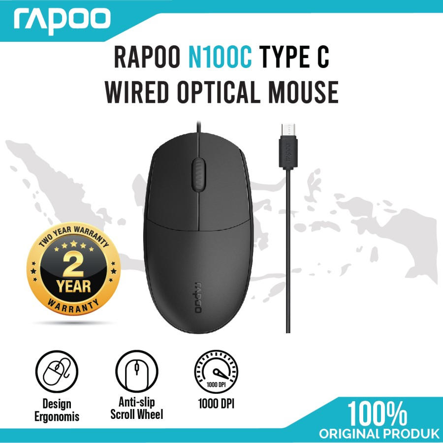 Jual Rapoo N100C Wired Optical Mouse Black | Shopee Indonesia