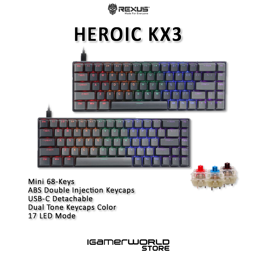 Jual Rexus Heroic KX3 Mini Rainbow Mechanical Gaming Keyboard | Shopee Indonesia