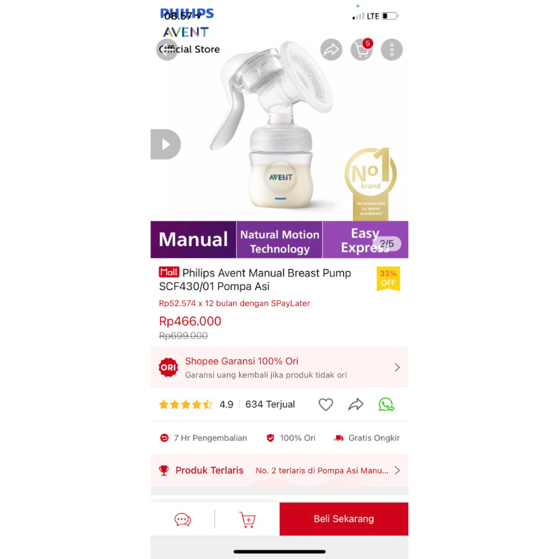 Jual Pompa Asi Avent Philips Manual Original +free newconnector ...