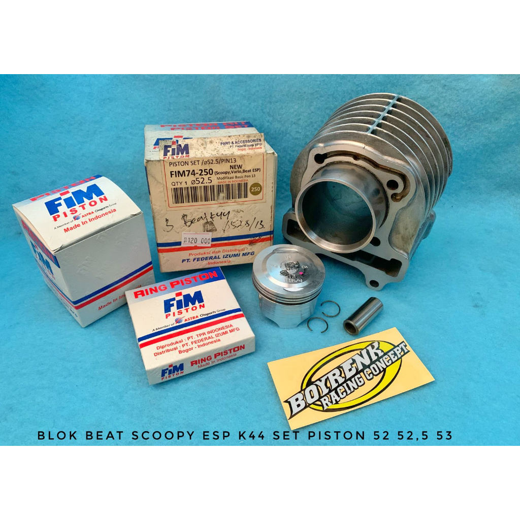 Jual CYLINDER BLOK BEAT SCOOPY ESP K44 LINER SET PISTON 52 52.5 53 PIN ...