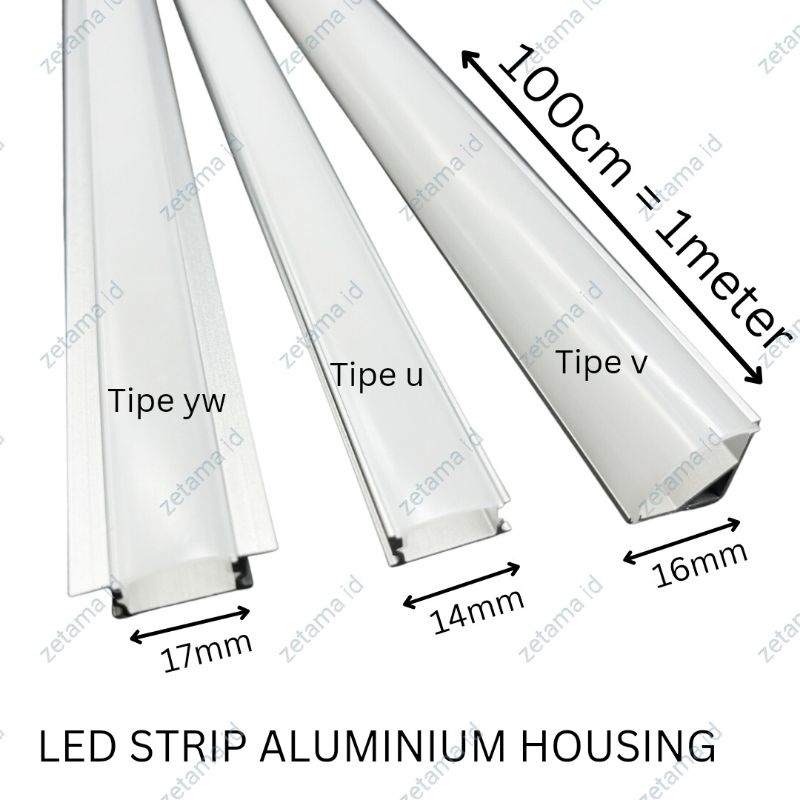 Jual Cover Led Strip 1m / Cover Aluminium Led Housing Panjang 1Meter ...