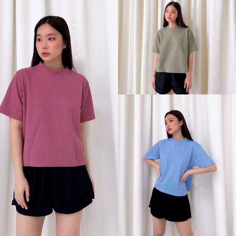 Jual SALEE!! Basic Kaos Kerah Bulat Waffle Textured | Shopee Indonesia