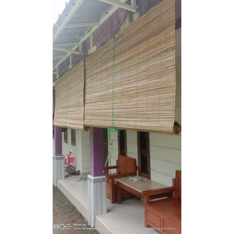 Jual (Murah) tirai bambu sawit krey outdoor PLISTUR uk 2x2m + tali dn kerexan ring besi. tirai ...