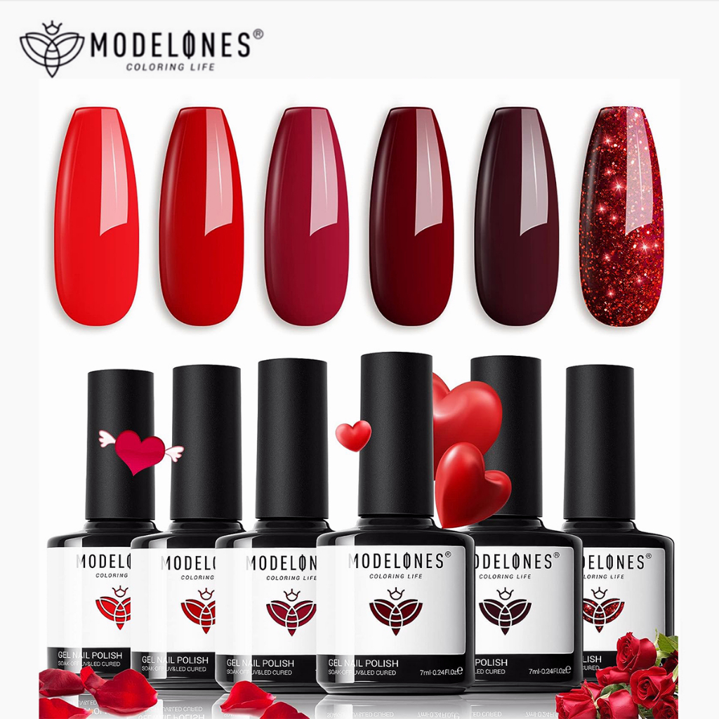 Jual Modelones Gel Nail Polish Set 6 Warna Merah Gel Classic Popular ...