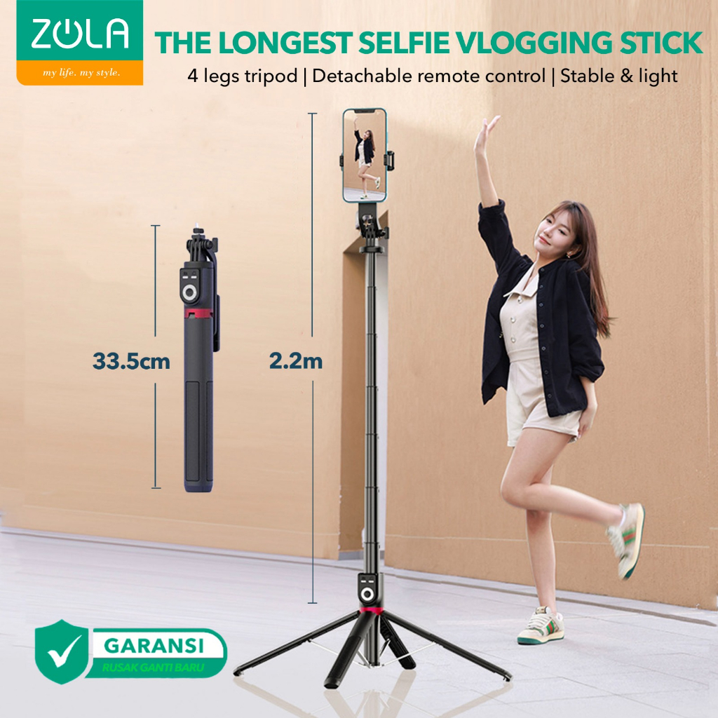 Jual Zola Selfie Stick Tripod 220cm Tongsis Bluetooth Tripod HP Multi ...