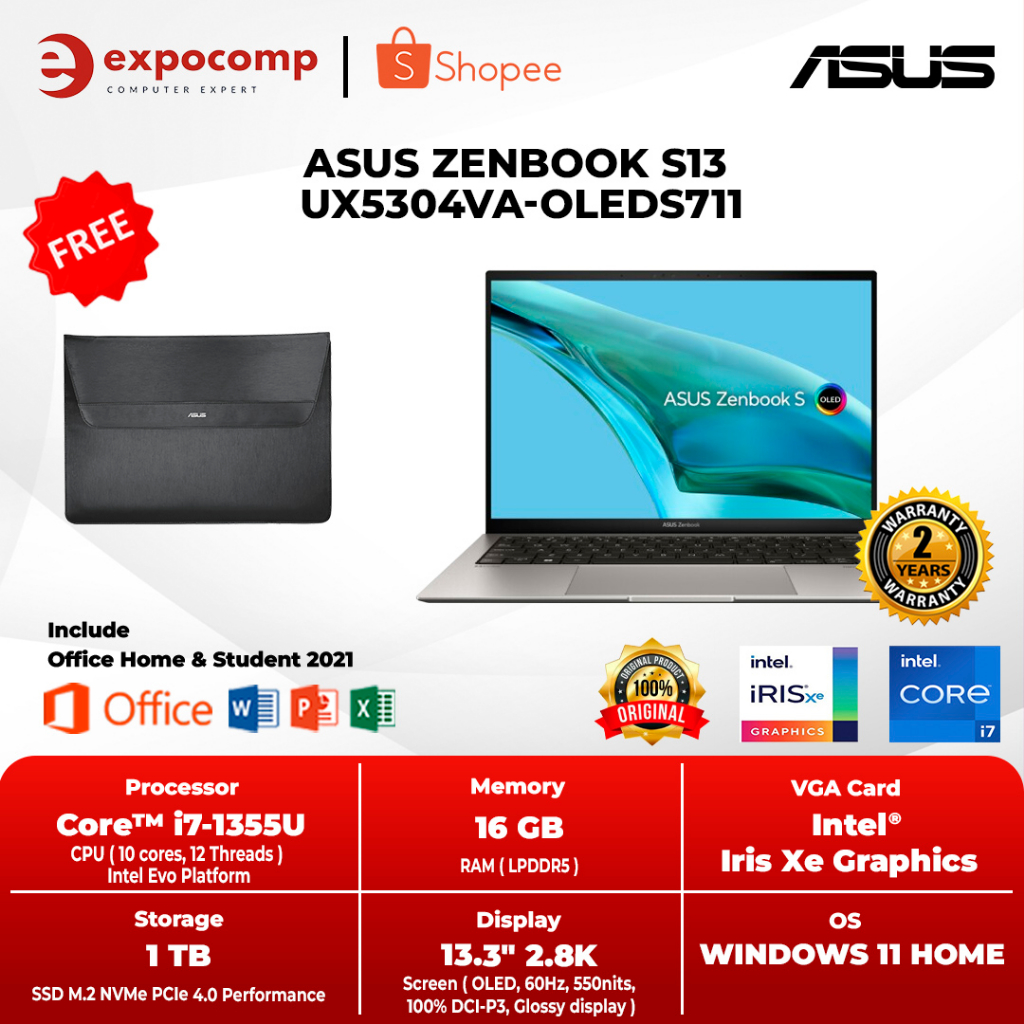 Jual ASUS ZENBOOK S13 UX5304VA-OLEDS711 GREY CORE i7-1355U 16GB 1TB W11+OHS | Shopee Indonesia