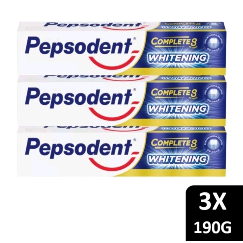 Jual Pepsodent Complete 8 Plus Whitening - 190 GR (3 PACK) | Shopee Indonesia