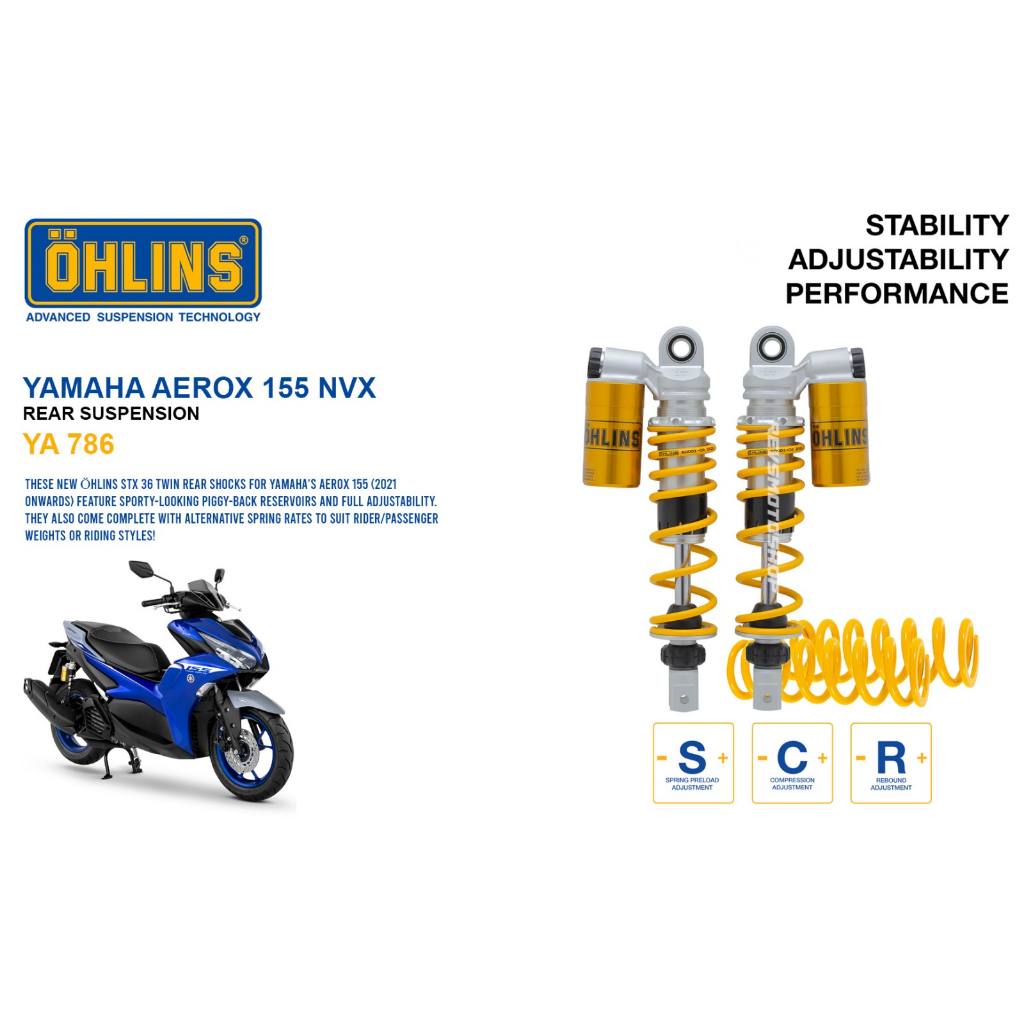 Jual Shock Ohlins Yamaha AEROX / NEW NMAX Ya786 Ya-786 Original Garansi ...