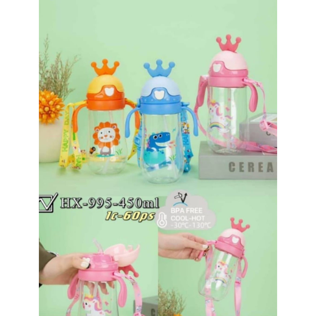 Jual Botol Minum Anak Plastik Karakter Mahkota Cute Tali + Sedotan 450 ML | Shopee Indonesia