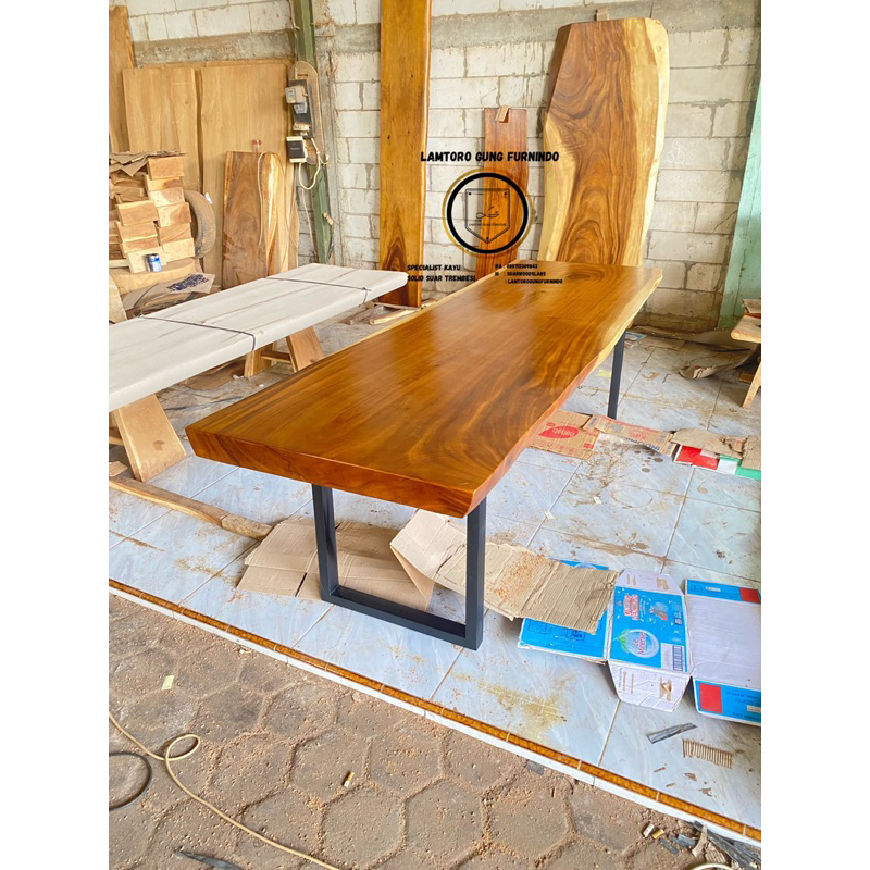 Jual Meja makan solid trembesi kaki besi hollow | Shopee Indonesia