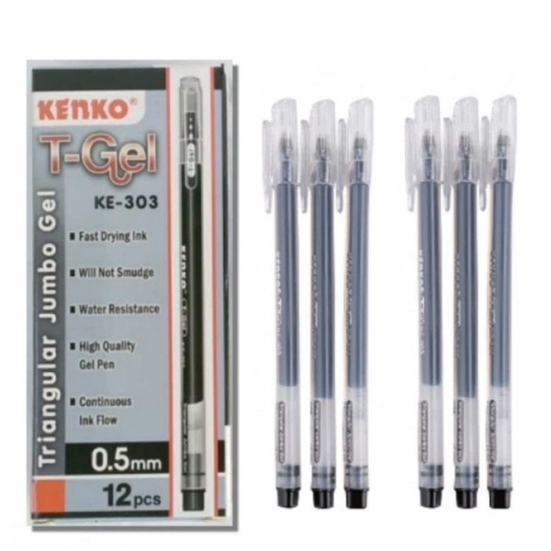 Jual KENKO Gel Pen KE-303 T-Gel Triangular Black / Pulpen / Pena 0.5 MM ...