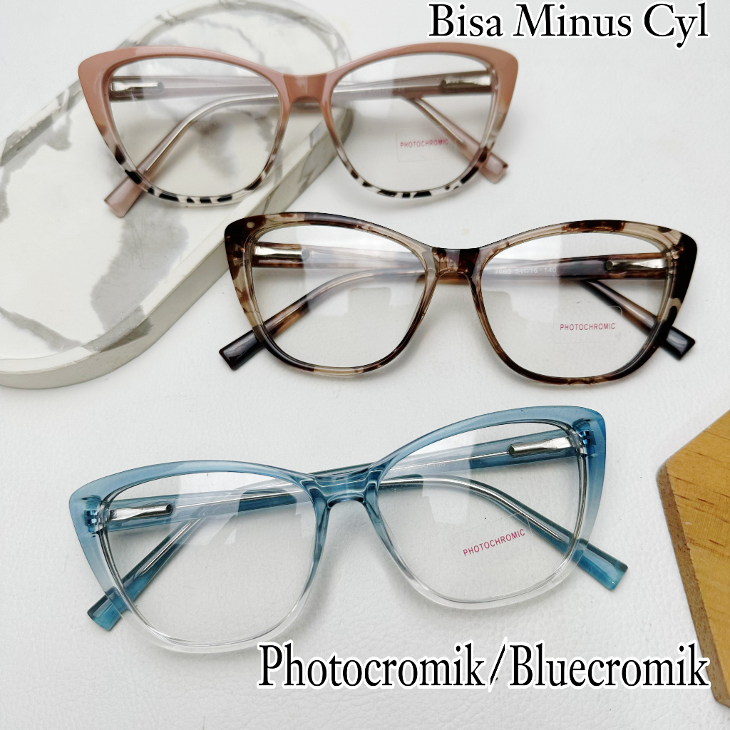 Jual Kacamata Wanita Cateye Frame Plastik Photocromic Bluecromik ...