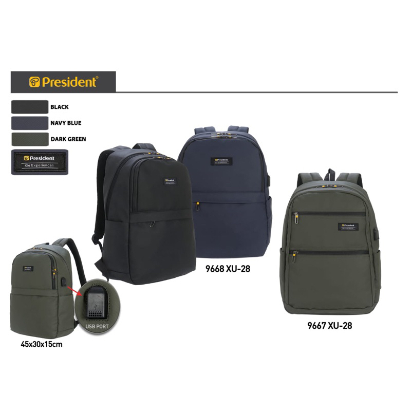 Jual PRESIDENT RANSEL LAPTOP TAS BACKPACK TAS PUNGGUNG USB PORT 9668 ...