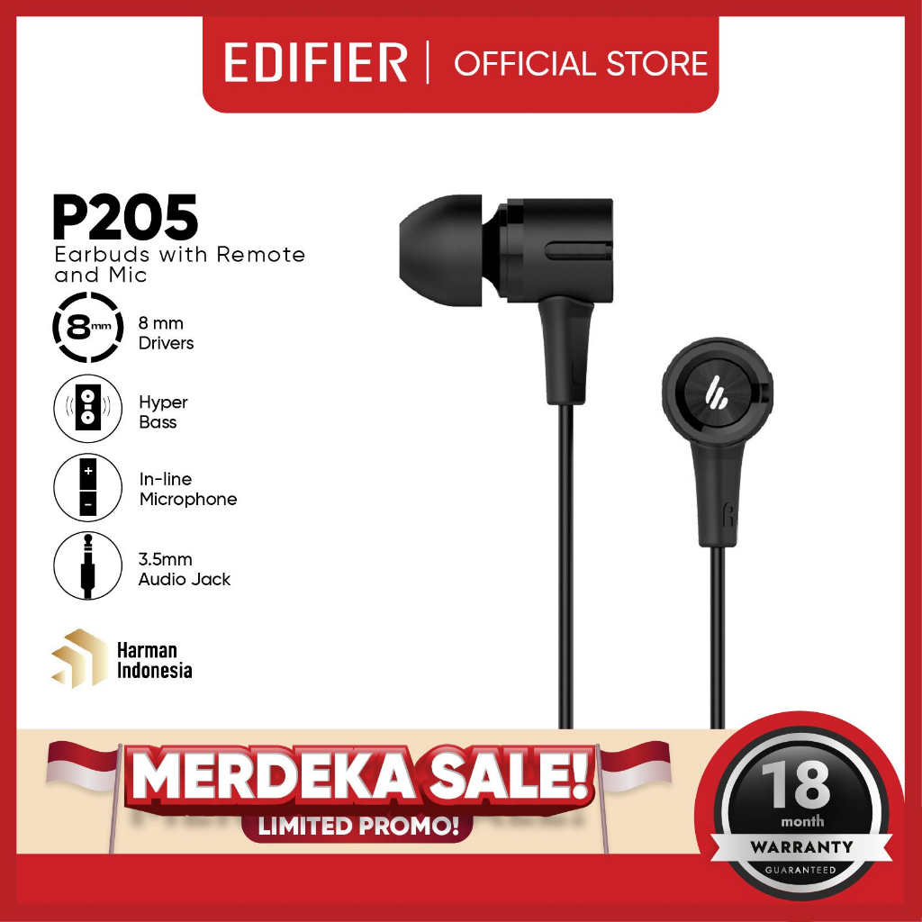 Jual EDIFIER Earphone P205 Semi In-Ear Headset 8mm Super Bass Jack 3 ...