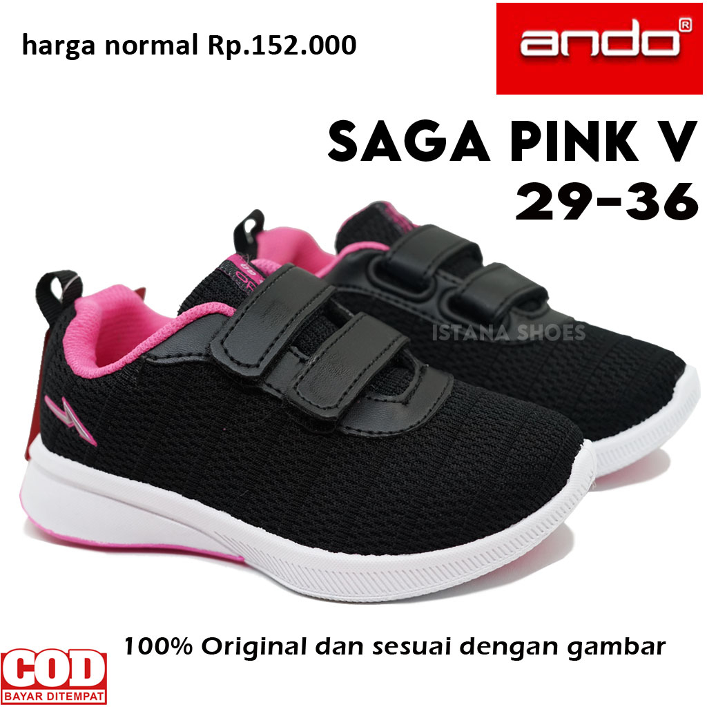 Jual SEPATU SEKOLAH ANAK PEREMPUAN ANDO SAGA PEREKAT HITAM PINK PAUD TK SD KETS | Shopee Indonesia