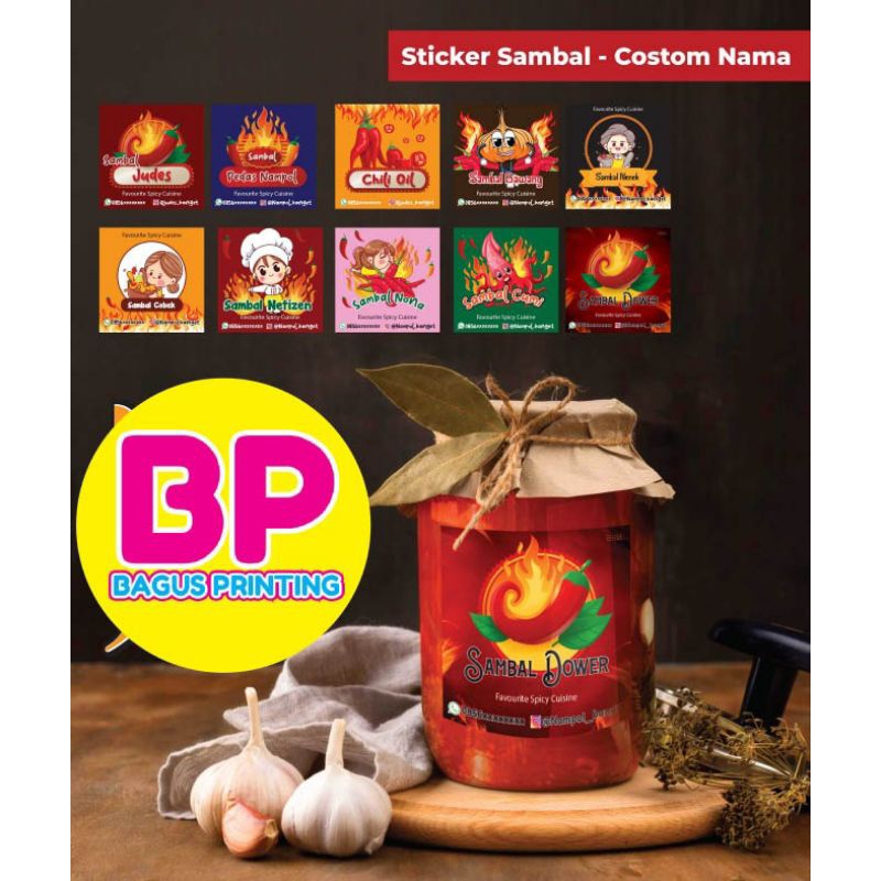 Jual Isi 70Pcs Sticker Sambal/ Stiker Label Kemasan Botol/ Free Desain ...