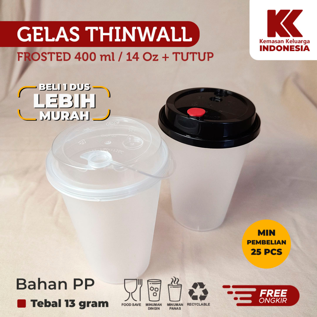 Jual CUP INJECTION 14oz 400ML FROSTED + TUTUP / GELAS THINWALL / GELAS ...