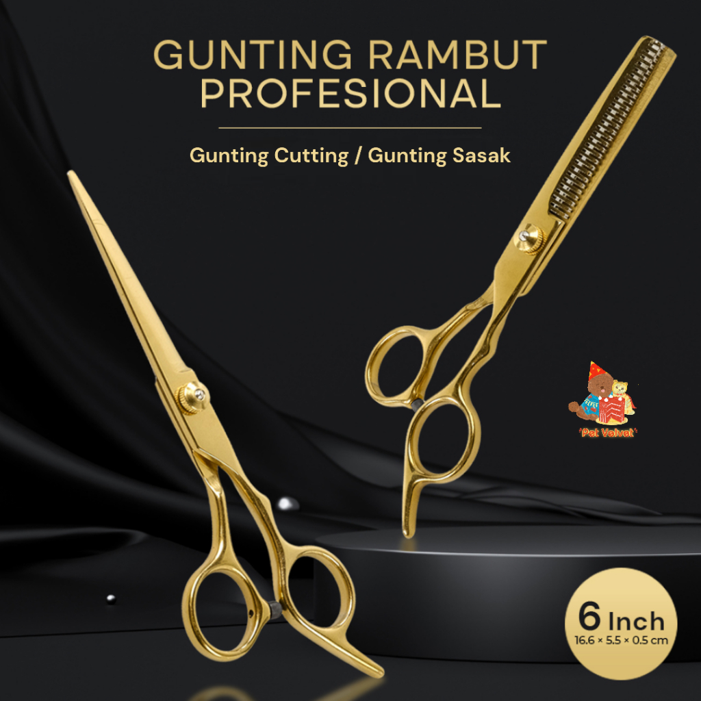 Jual Gunting Rambut Hewan Cutting/Sasak - Gold Scissors Stainless Steel ...